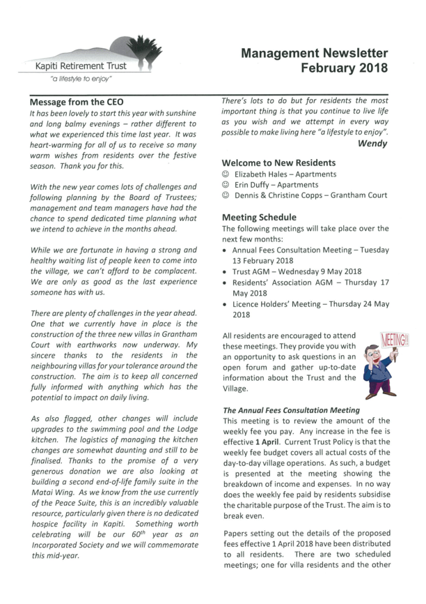 Newsletters Kapiti Retirement Trust Paraparaumu